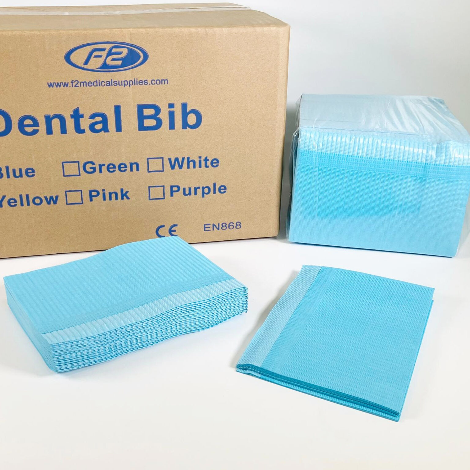 3-Ply Dental Bibs 500 Pcs Per Box - Blue - F2 Medical Supplies